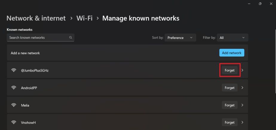 Windows11 Forget - CMU ITSC Network